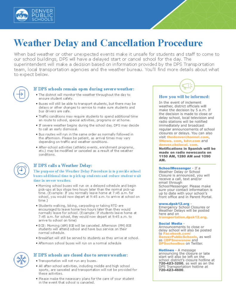 Montbello Career And Tech Weather Delay And Cancellation Procedure